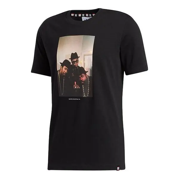 Adidas Originals Run Dmc Photo T Printing Sports Round Neck Short Sleeve - Black
