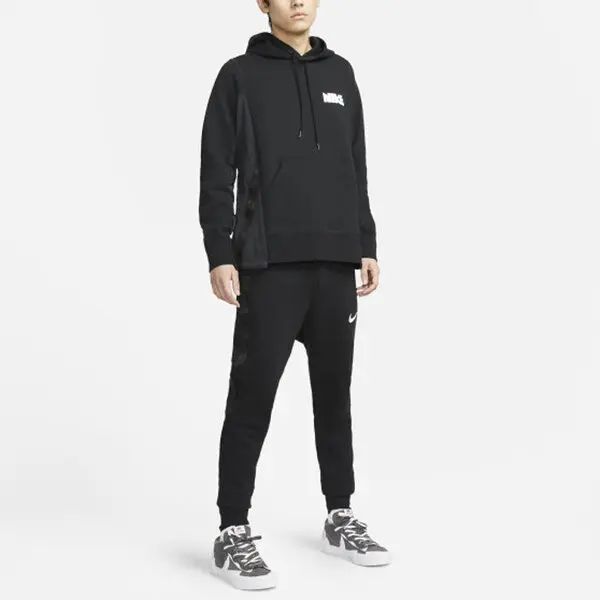 Nike X Sacai Logo Printing Splicing Contrasting Hoodie 'black