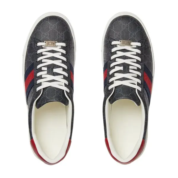Gucci Ace Monogram Canvas Sneakers - Grey/white/red