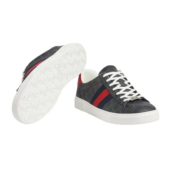 Gucci Ace Monogram Canvas Sneakers - Grey/white/red