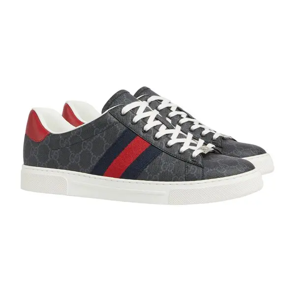 Gucci Ace Monogram Canvas Sneakers - Grey/white/red