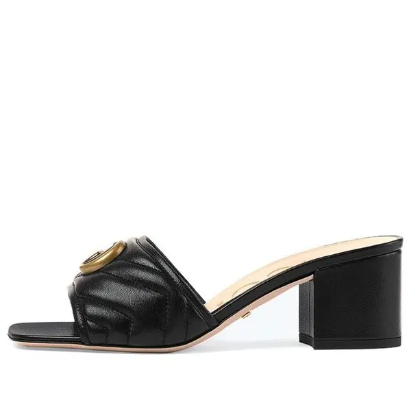 Gucci Marmont Double G Quilted Leather Slide Sandal - Black