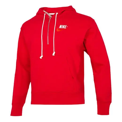 Nike Embroidered Logo Half Zipper Hooded Knit Pullover Red - Default Color