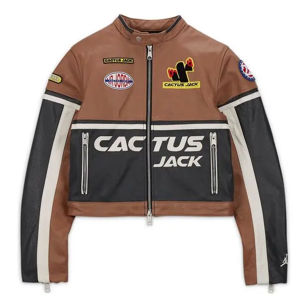 JORDAN X Travis Scott Leather Moto Jacket - Archaeo Brown/dark Smoke Grey/sail