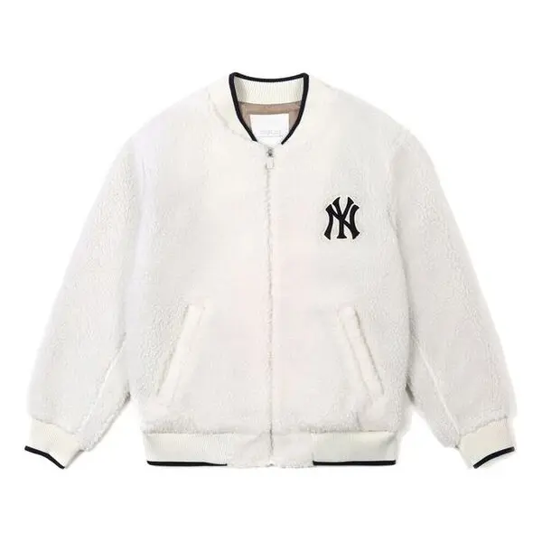 MLB New York Yankees Lambs Wool Bomber Jacket - Ivory
