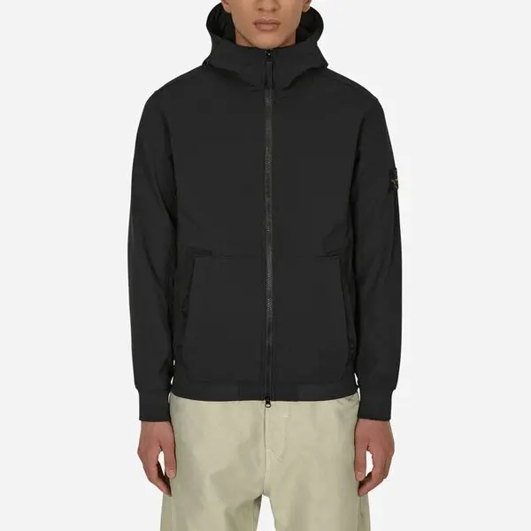 Stone Island Soft Shell Hooded Jacket - Black