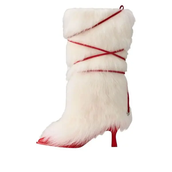 UGG X Ambush Fur High Heel Boots - White/red