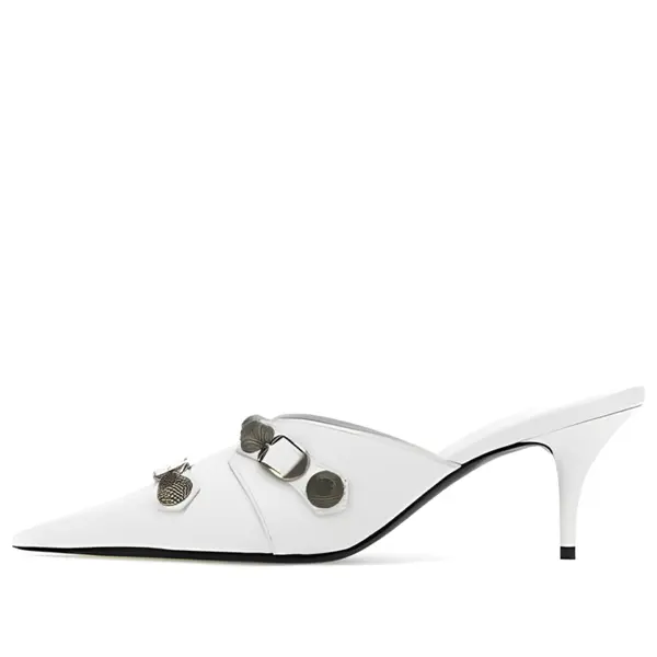 Balenciaga Cagole Heeled Mules - White/silver