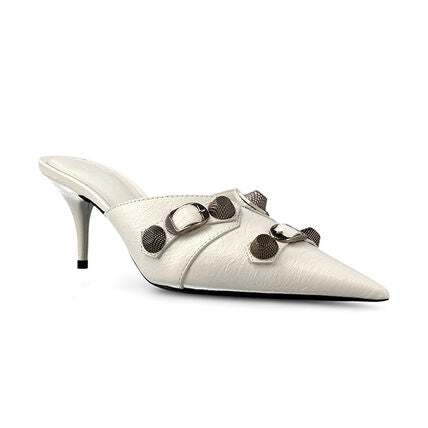 Balenciaga Cagole Heeled Mules - White/silver