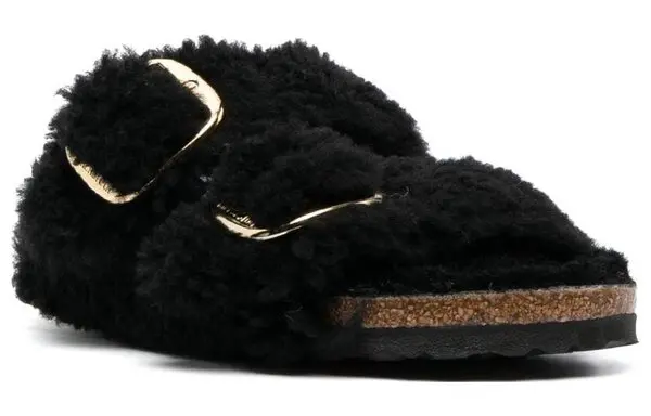 BIRKENSTOCK Arizona Big Buckle Shearling Slides - Black