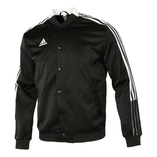 Adidas Classic Stripes Logo Windproof Baseball Jacket - Black