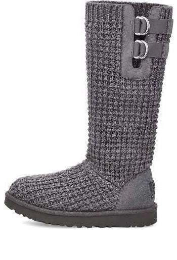 UGG Knit Tall Boots With Buckle Detail - Gray