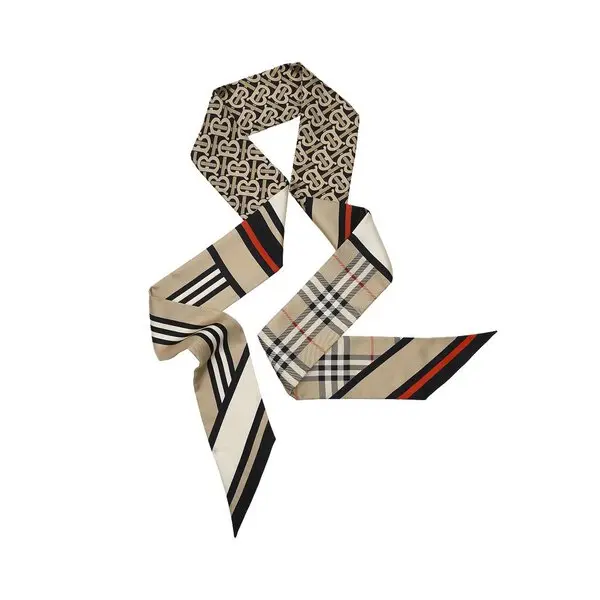 Burberry 25 Skinny Montage Silk Scarf - Beige