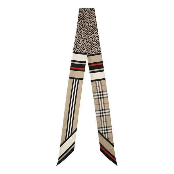 Burberry 25 Skinny Montage Silk Scarf - Beige