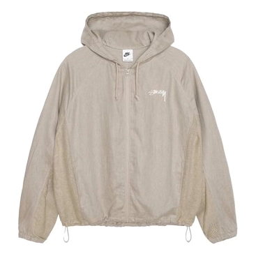 Nike X Stussy Linen Jacket Hoodie 'beige White - Beige/white
