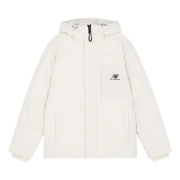 NEW BALANCE Logo Hooded Puffer Jacket - White/black