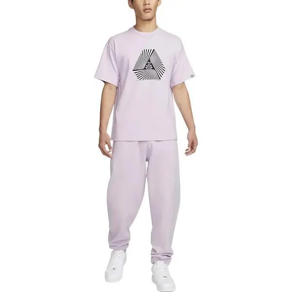 Nike Geometry Alphabet Logo Printing Round Neck Pullover Short Sleeve Asia Edition Purple T-shirt - Multi-color