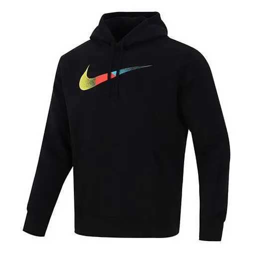 Nike Pullover Hoodie With Color Blocked Swoosh Logo - Black