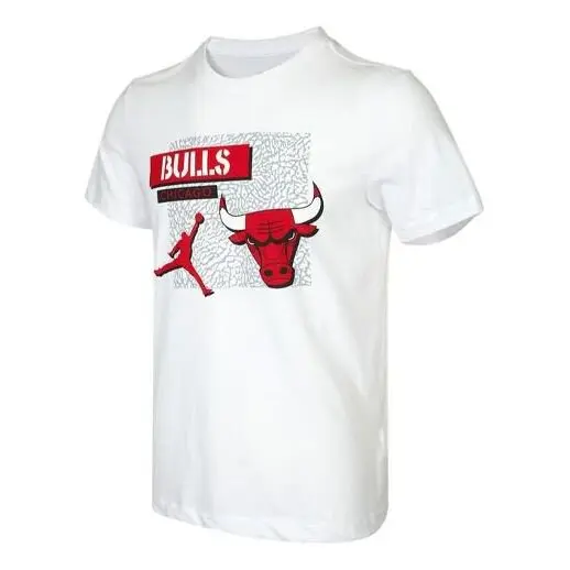 JORDAN Chicago Bulls Basketball Sports Printing Round Neck Short Sleeve T-shirt - White