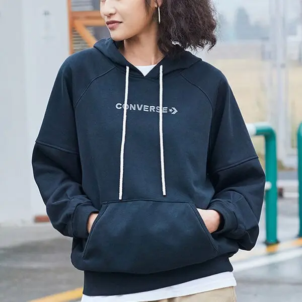 CONVERSE Logo Embroidered Loose Knit Hoodie