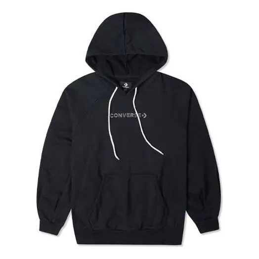 CONVERSE Logo Embroidered Loose Knit Hoodie - Black