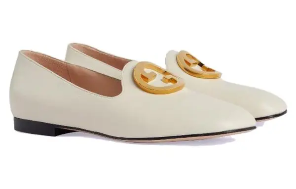 Gucci Logo Plaque Loafers - White/gold
