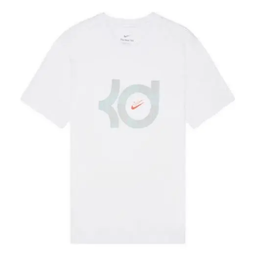 Nike Dri-fit Kd Logo Geometry Pattern Printing Solid Color Short Sleeve White