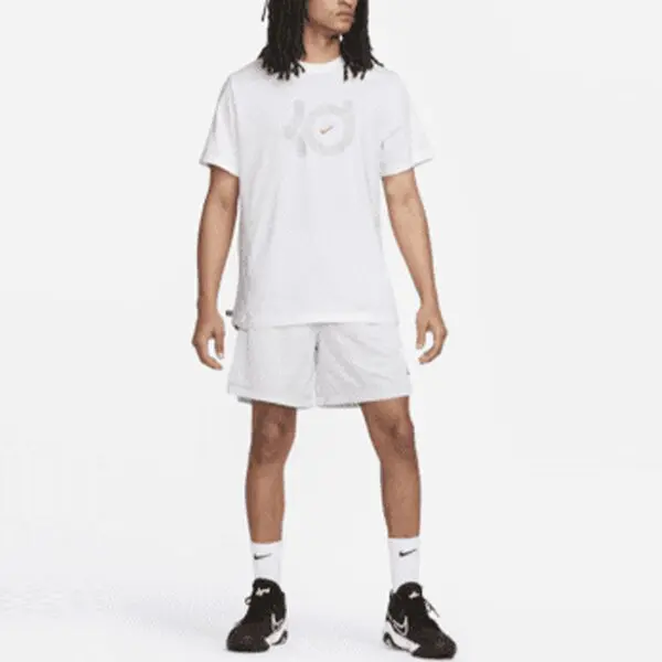 Nike Dri-fit Kd Logo Geometry Pattern Printing Solid Color Short Sleeve White