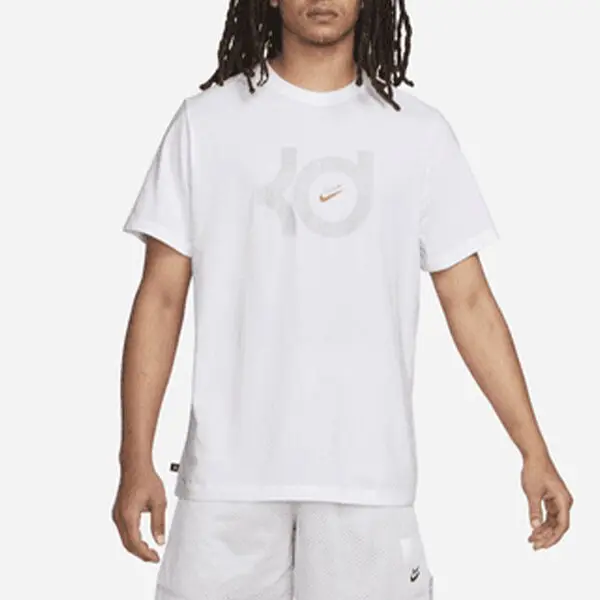 Nike Dri-fit Kd Logo Geometry Pattern Printing Solid Color Short Sleeve White