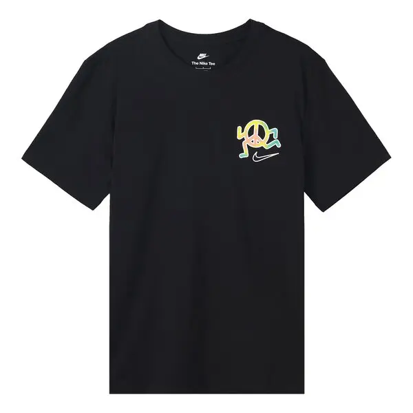 Nike Back Alphabet Geometry Printing Sports Round Neck Short Sleeve Black - Multi-color