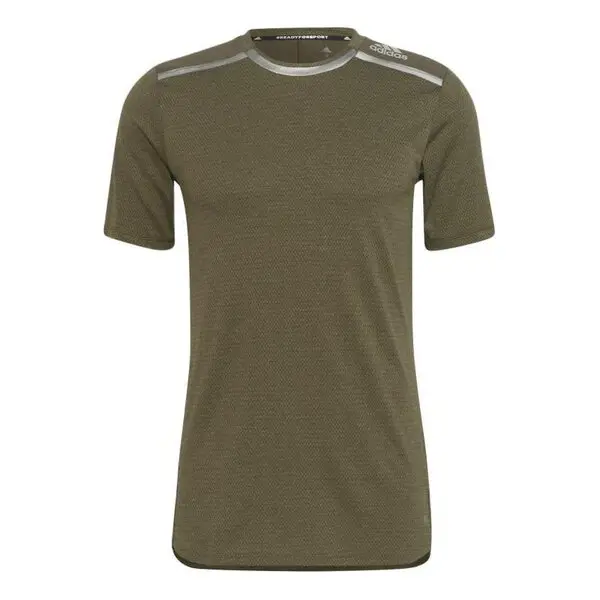 Adidas Solid Color Logo Printing Round Neck Slim Fit Short Sleeve Olive Green T-shirt - Default Color