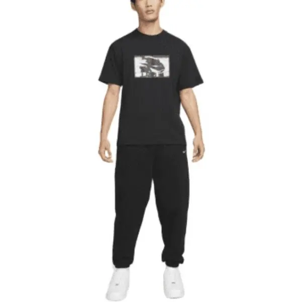 Nike Alphabet Logo Pattern Printing Round Neck Pullover Short Sleeve Black T-shirt - Multi-color