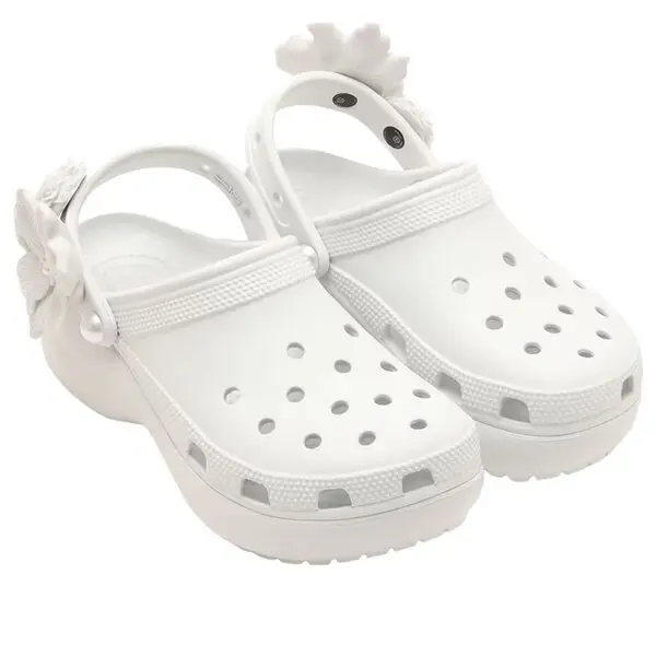 CROCS Classic Platform Clogs With Floral Embellishment - White