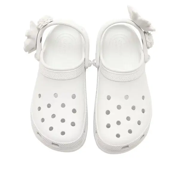 CROCS Classic Platform Clogs With Floral Embellishment - White