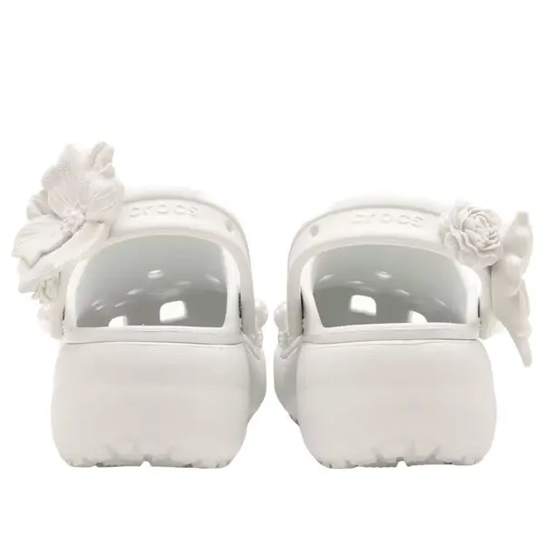 CROCS Classic Platform Clogs With Floral Embellishment - White