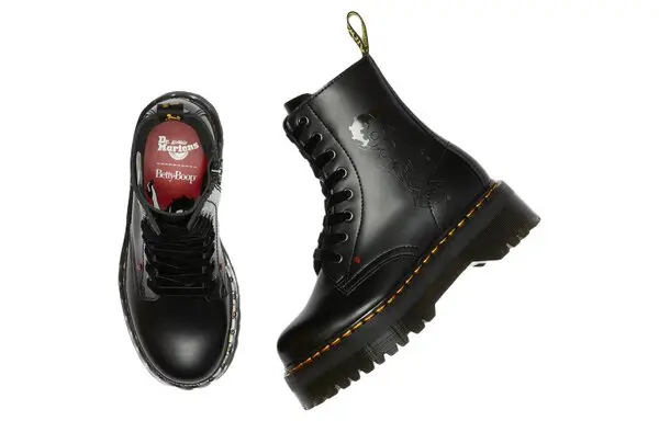Dr. Martens X Betty Boop Leather Platform Combat Boots - Black