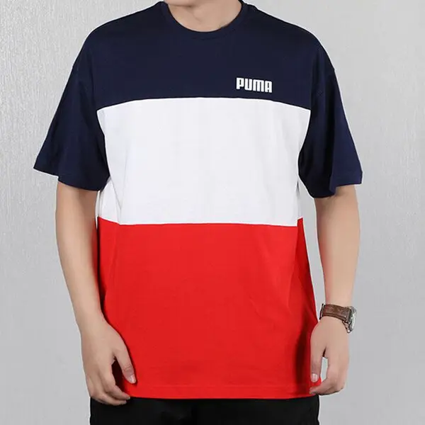 PUMA Contrasting Colors Logo Knit Breathable Short Sleeve 'navy White Red