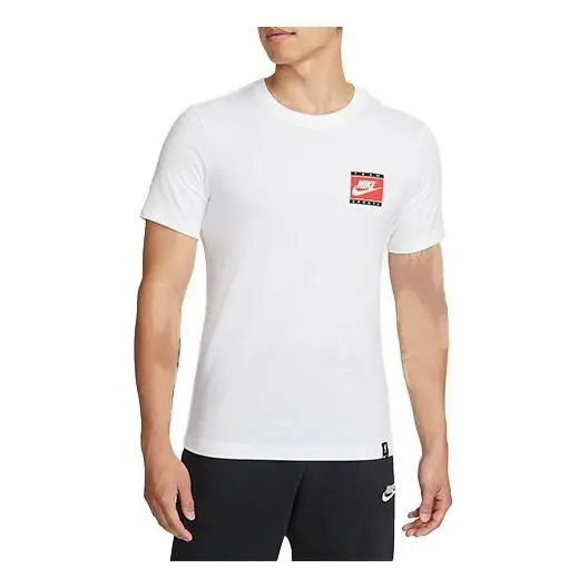Nike Printing Logo Solid Color Round Neck Short Sleeve White - Multi-color
