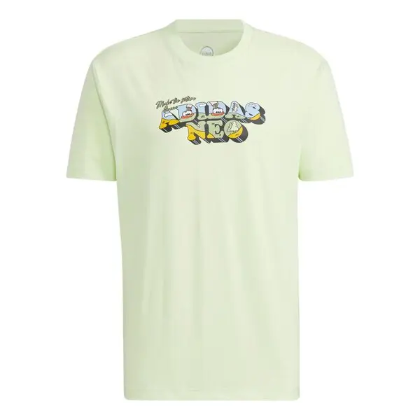 Adidas Neo Cartoon Logo Printing Sports Short Sleeve Acid Green T-shirt - Multi-color