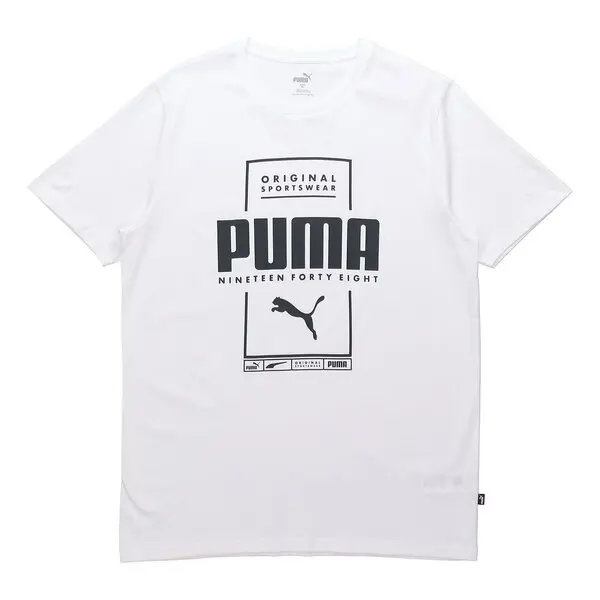 PUMA Casual Sports Alphabet Printing Round Neck Short Sleeve - White