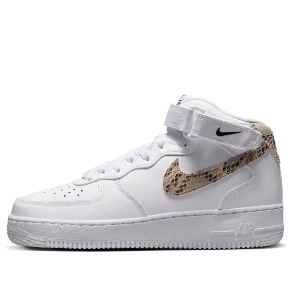 Nike Force 1 '07 Mid "snakeskin Swoosh" Sneakers - White/black/sanddrift