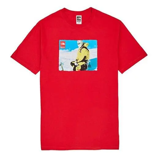 Supreme Fw18 X The North Face Photo Tee Crossover Printing Short Sleeve - Red