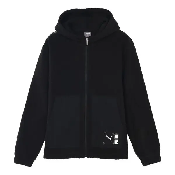 PUMA Lambswool Zip-up Hooded Jacket - Black