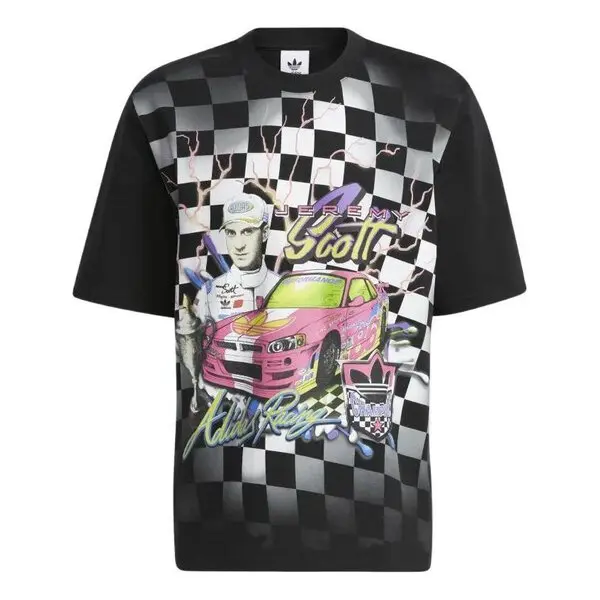 Adidas Originals X Jeremy Scott Crossover Fw22 Casual Grid Printing Sports Short Sleeve Black T-shirt - Default Colorway