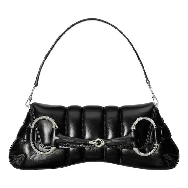 Gucci Horsebit Chain Medium Shoulder Bag - Black