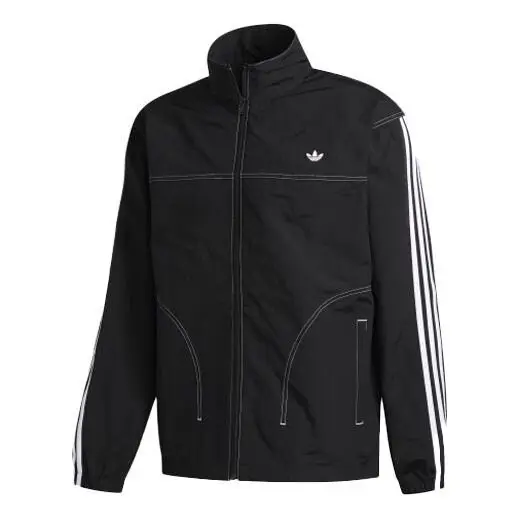 Adidas Originals Embroidered Logo Stand Collar Sports Jacket - Black