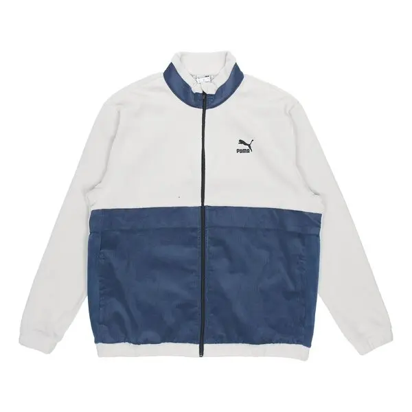 PUMA Retro Polar Fleece Splicing Stand Collar Logo Jacket - Grey