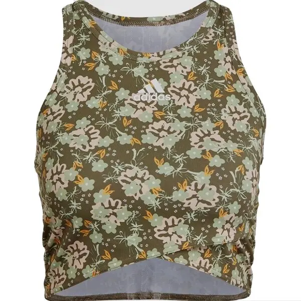 Adidas Grow Positivity Cropped Flowers Training Tank Top - Green