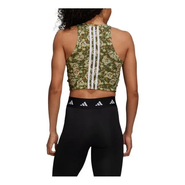 Adidas Grow Positivity Cropped Flowers Training Tank Top - Green
