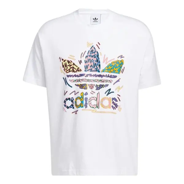 Adidas Originals Ss22 Cartoon Logo Printing Round Neck Casual Short Sleeve White - Default Color